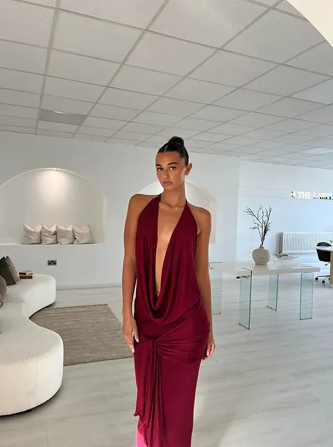 B The Label - Wine Cowl Tie Maxi Dress – Pretty Little Hires